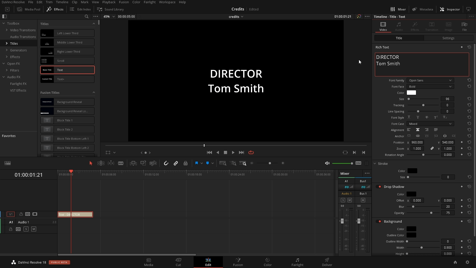 Create simple professional animated credits in DaVinci Resolve - JayAreTV